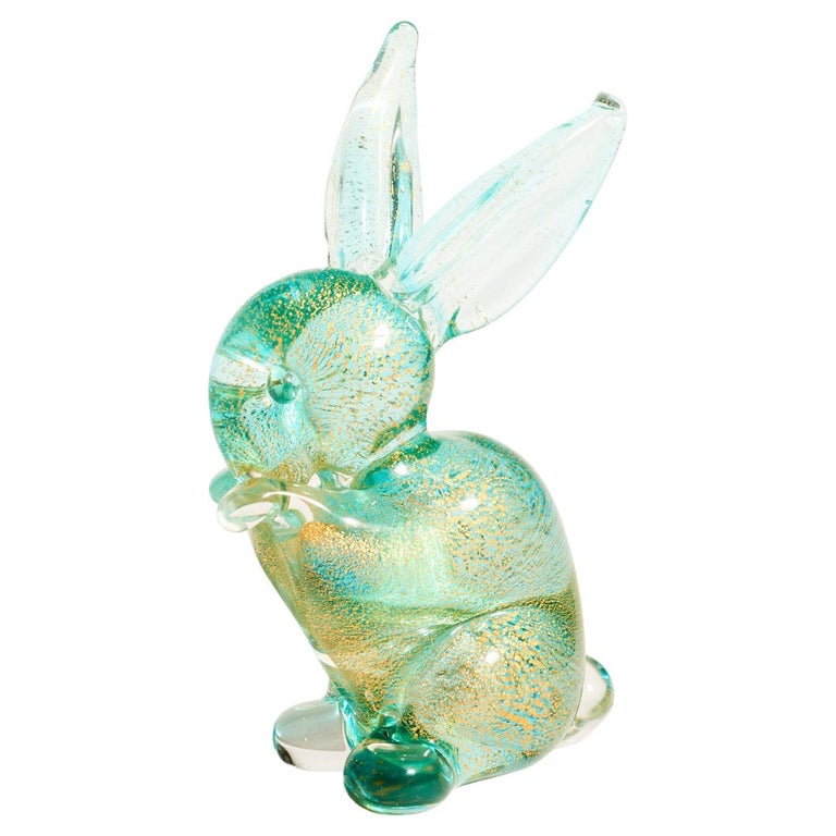 Murano Sea Green Gold Flecked Rabbit For Sale at 1stDibs