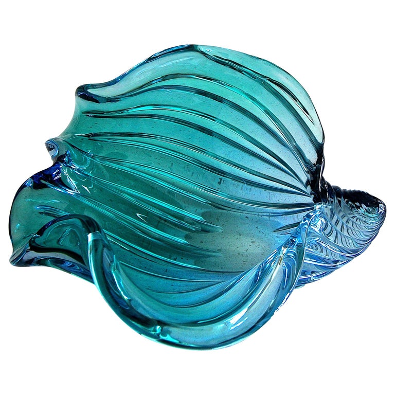 Murano Seguso Aqua Blue Seashell Centrepiece Bowl at 1stDibs