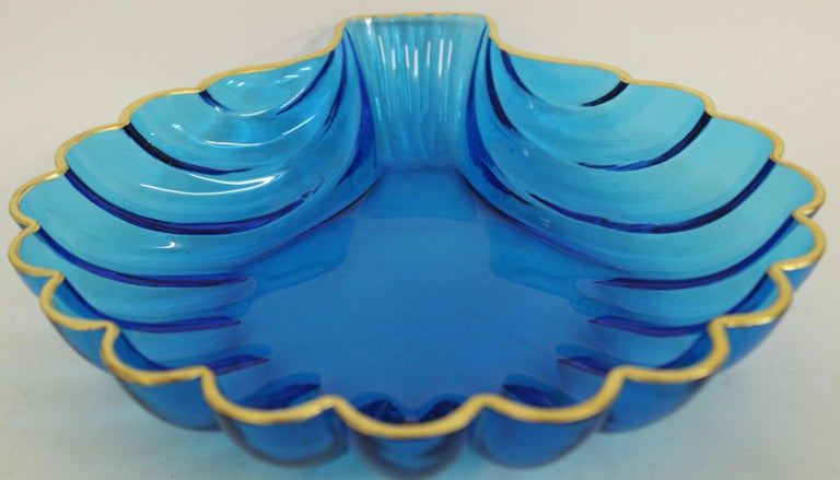 Murano Shell Shaped Clear Blue Glass Dish, Italy, 20th Century For Sale ...