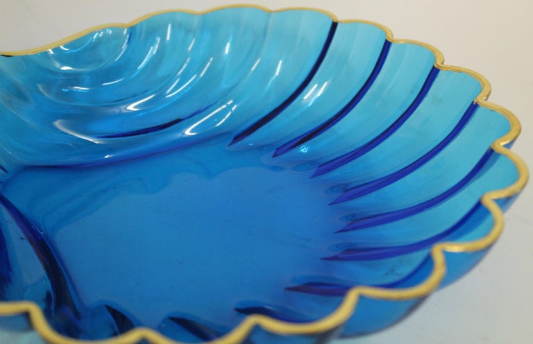 Murano Shell Shaped Clear Blue Glass Dish, Italy, 20th Century For Sale ...