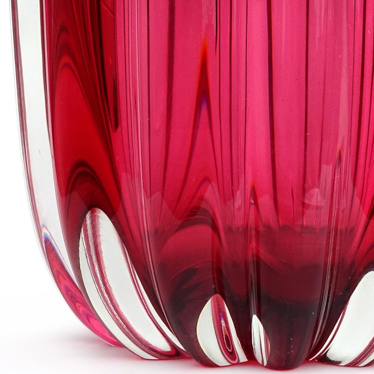 Murano Sommerso Deep Pink Italian Art Glass Ribbed Flared Wings Flower ...