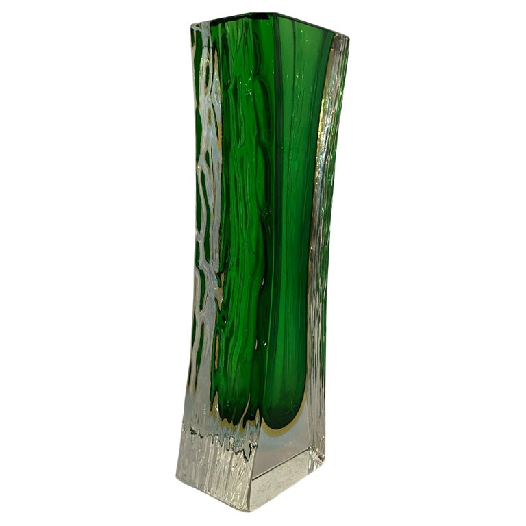 Murano Sommerso Green and Yellow Ice Glass Vase by Alessandro ...