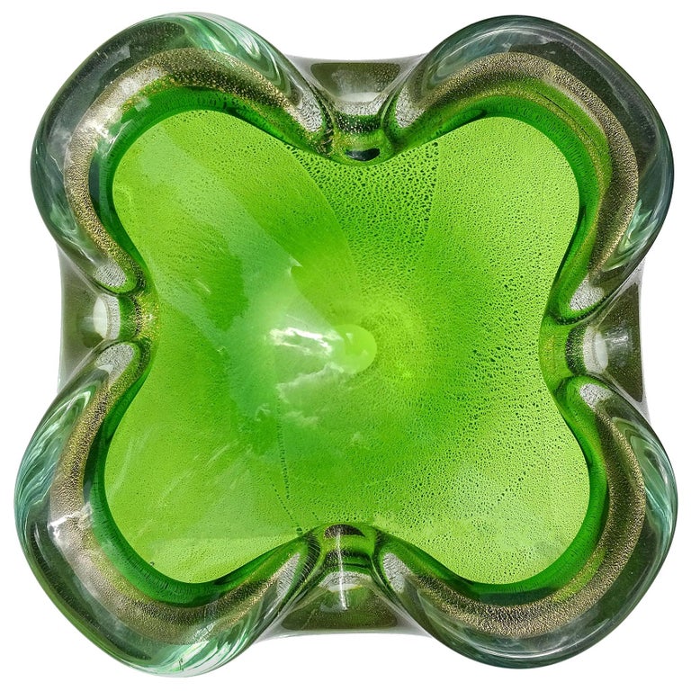 Murano Sommerso Green Gold Flecks Italian Art Glass Decorative Folded ...