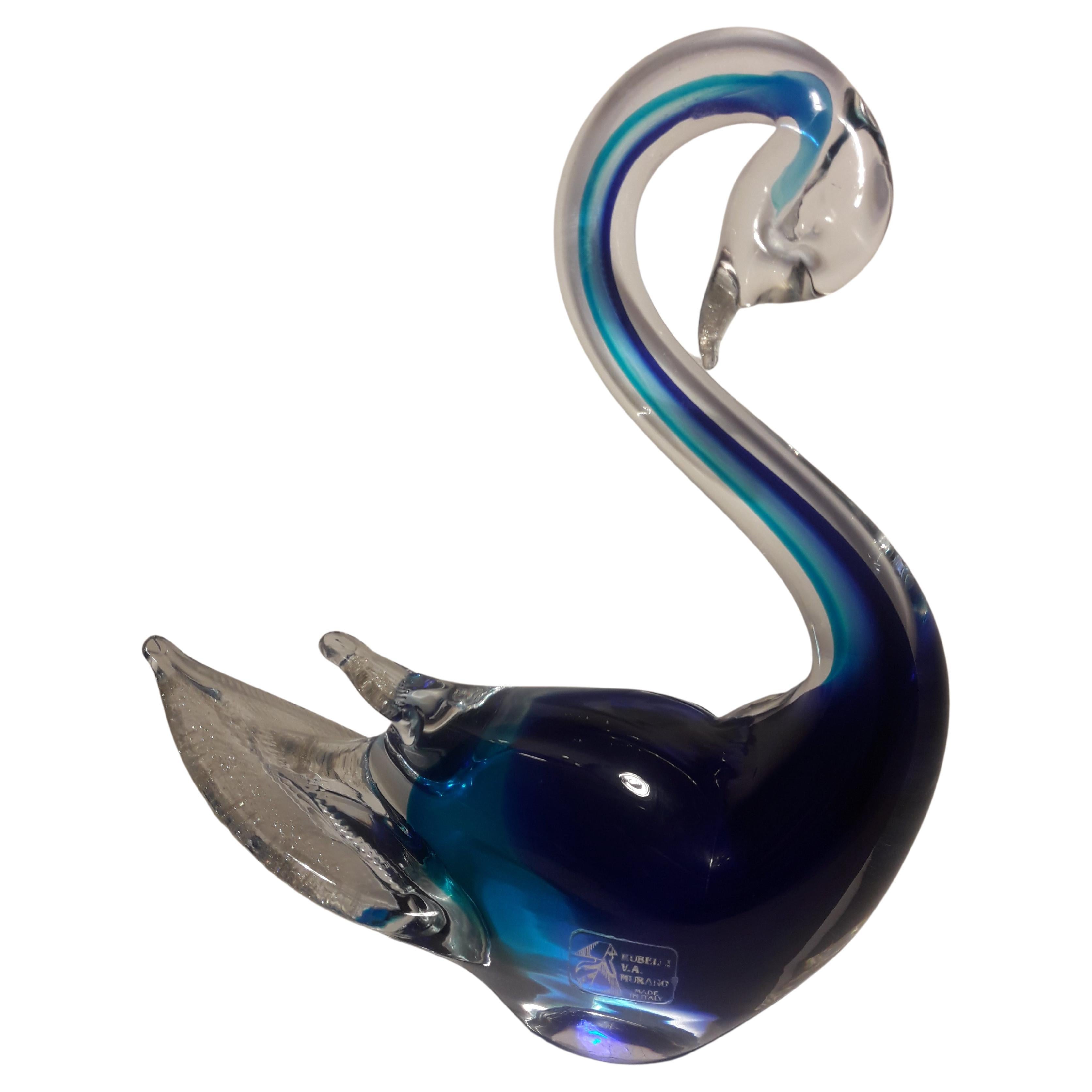 Pair of Blue Swans in Murano For Sale at 1stDibs