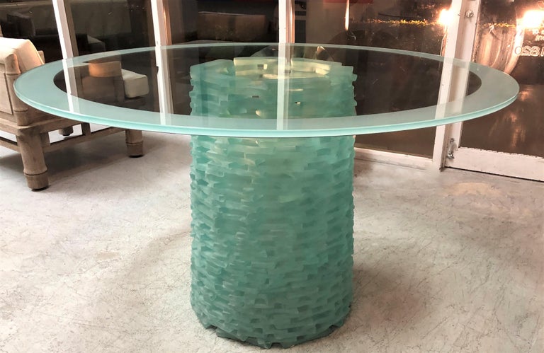 Murano Stacked Glass Modern Round Dining Table, 1980s at 1stDibs