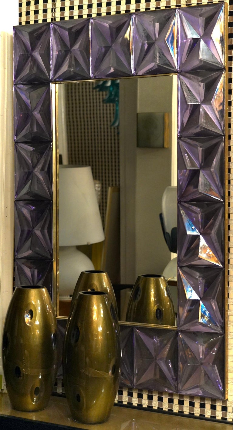 Murano Strong Violet Glass and Brass Wall Mirror, 2019 For Sale at 1stDibs
