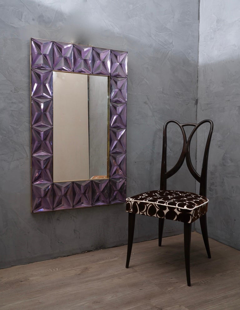 Murano Strong Violet Glass and Brass Wall Mirror, 2019 For Sale at 1stDibs