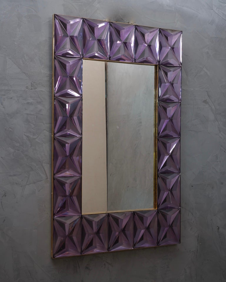 Murano Strong Violet Glass and Brass Wall Mirror, 2019 For Sale at 1stDibs