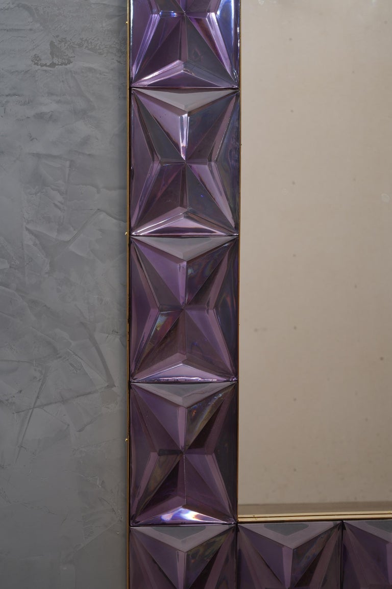 Murano Strong Violet Glass and Brass Wall Mirror, 2019 For Sale at 1stDibs