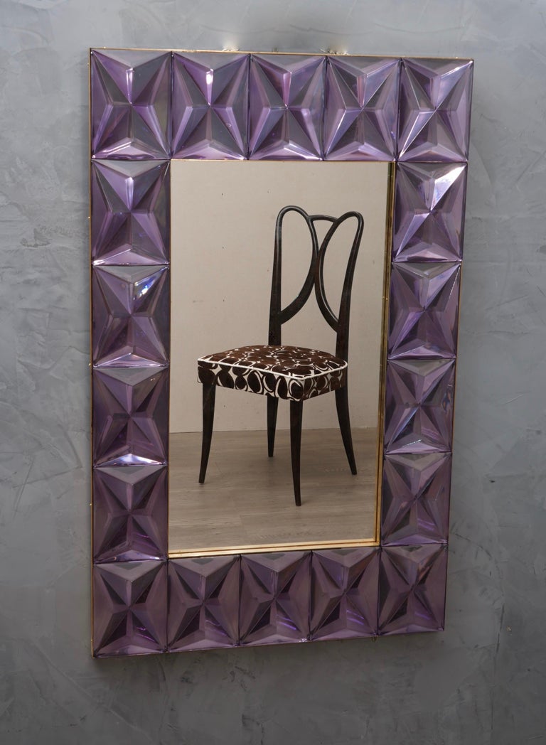 Murano Strong Violet Glass and Brass Wall Mirror, 2019 For Sale at 1stDibs