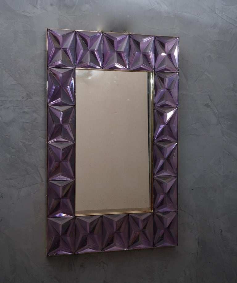 Murano Strong Violet Glass and Brass Wall Mirror, 2019 For Sale at 1stDibs