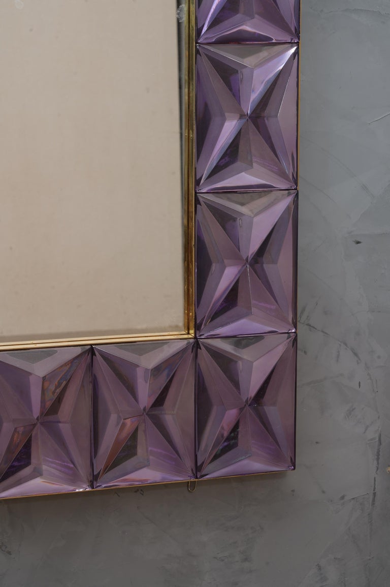 Murano Strong Violet Glass and Brass Wall Mirror, 2019 For Sale at 1stDibs