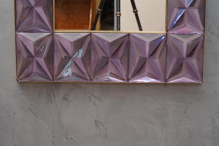 Murano Strong Violet Glass and Brass Wall Mirror, 2019 For Sale at 1stDibs