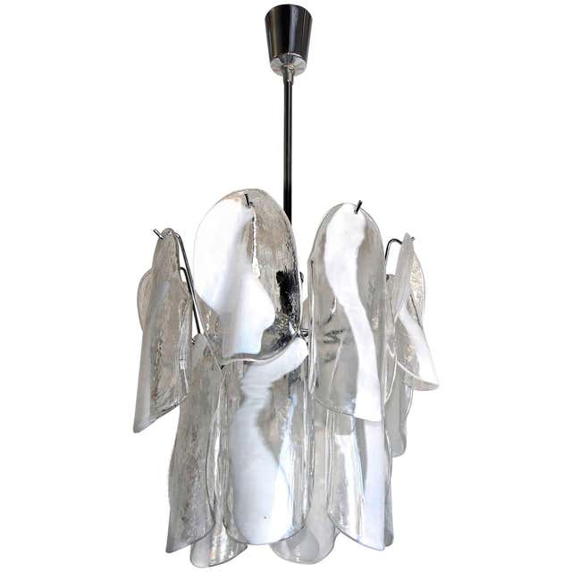 Sconce 2 Arms Clear Murano Glass White Organza Lampshades By