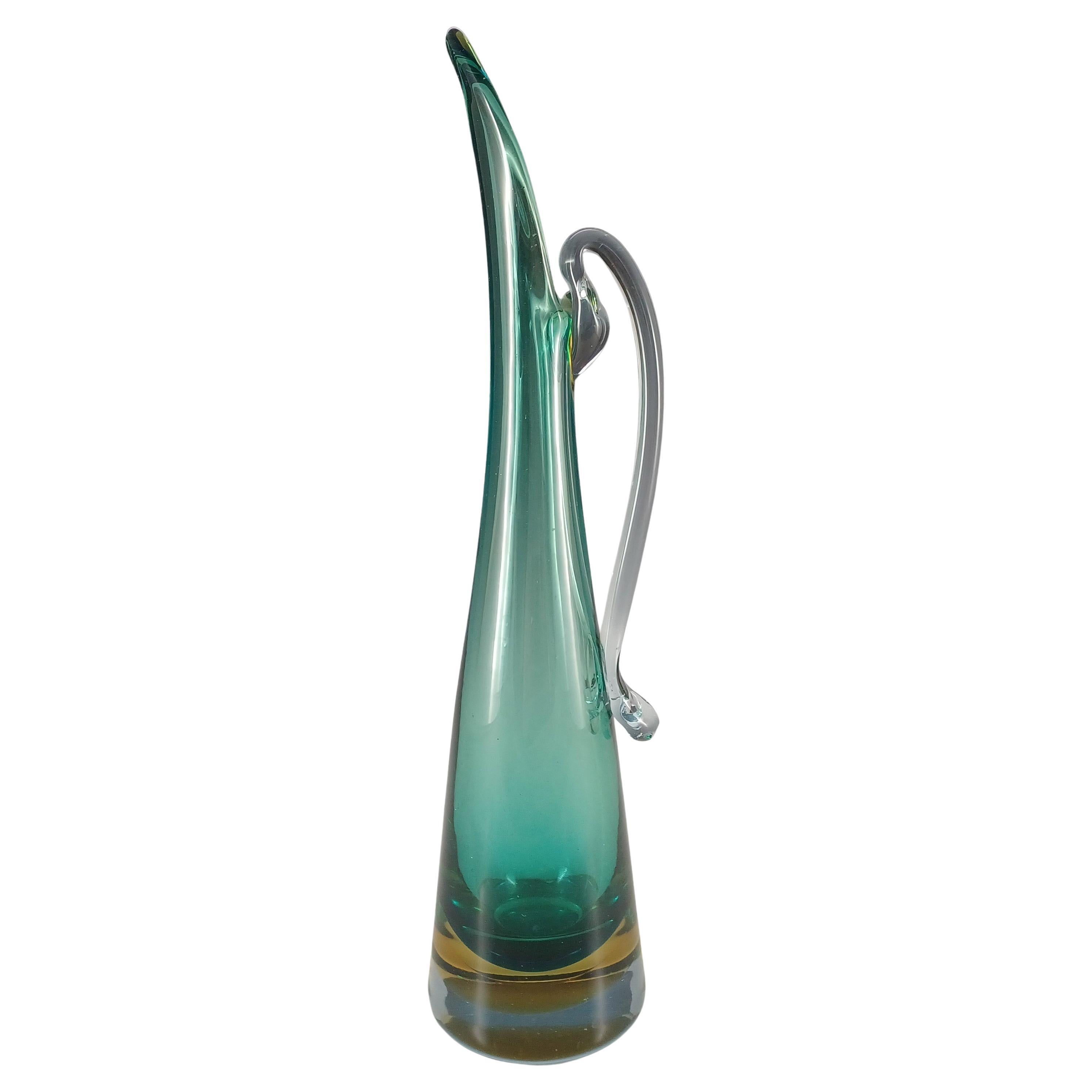 Stelvia Empoli Green Cased Glass 'Basket Weave' Vase / Jug For Sale at ...