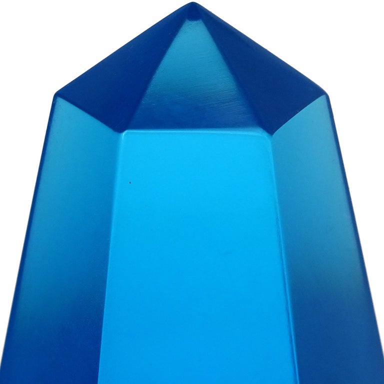 Murano Vintage Blue Italian Art Glass Obelisk Pyramid Paperweight ...
