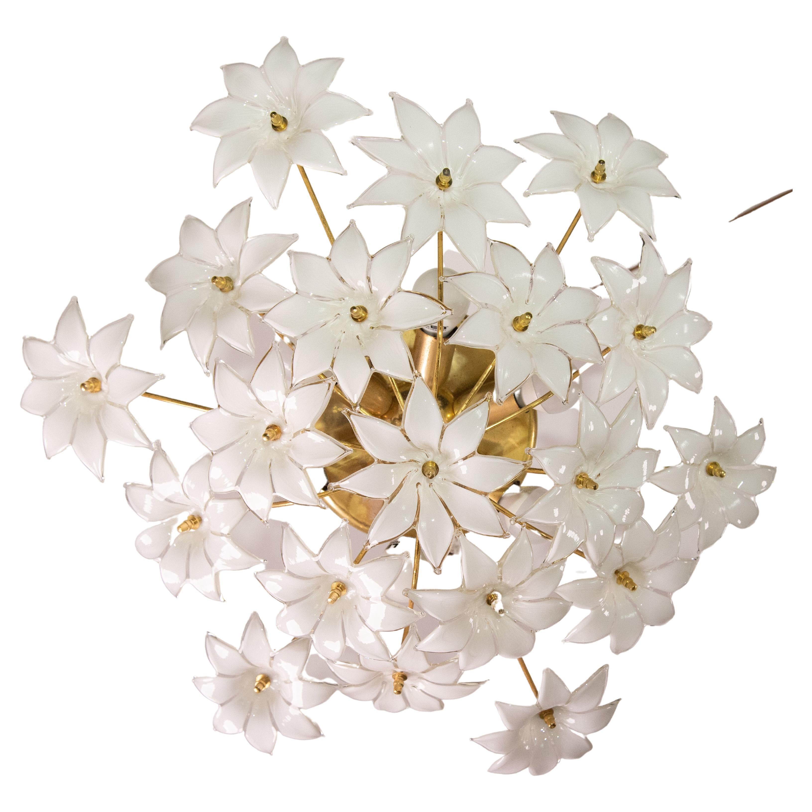 Murano Vintage Ceiling Light White Flowers, 1970s For Sale at 1stDibs