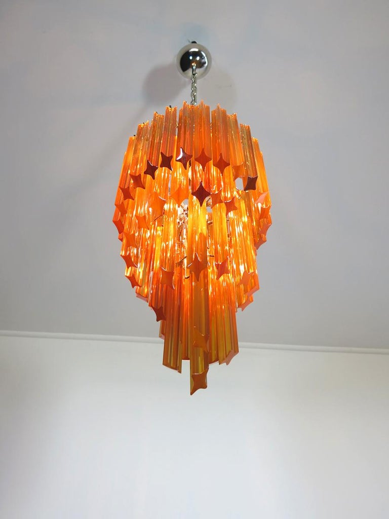 Murano Vintage Chandelier, 54 Quadriedri Amber Prisms at 1stDibs
