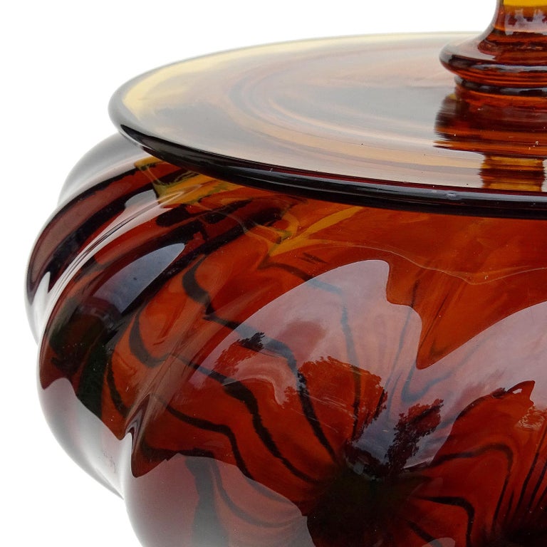 Murano Vintage Dark Amber Italian Art Glass Ribbed Footed Cookie Jar ...