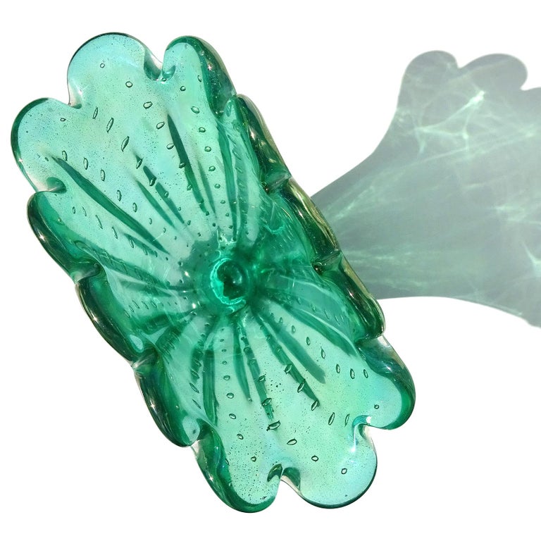 Murano Vintage Green Iridescent Gold Flecks Italian Art Glass Flared ...