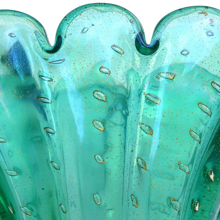 Murano Vintage Green Iridescent Gold Flecks Italian Art Glass Flared ...
