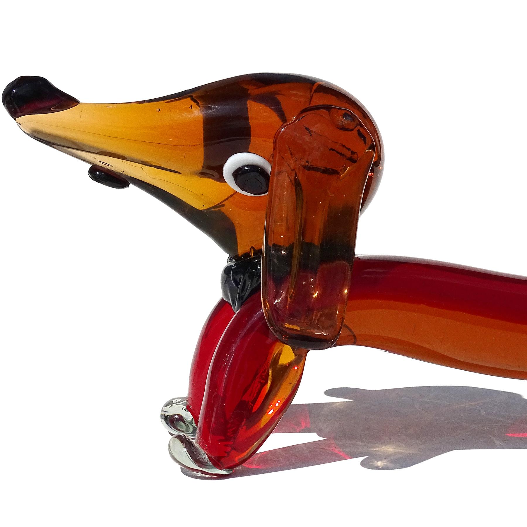 Murano Vintage Sommerso Red Orange Italian Art Glass Dachshund Dog ...