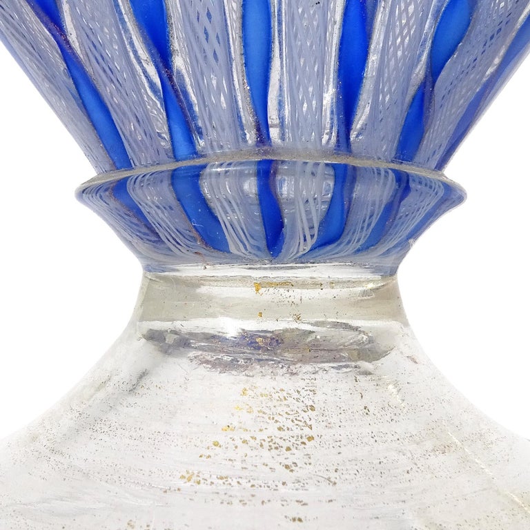 Murano White Blue Aventurine Ribbons Italian Art Glass Fan Shaped ...