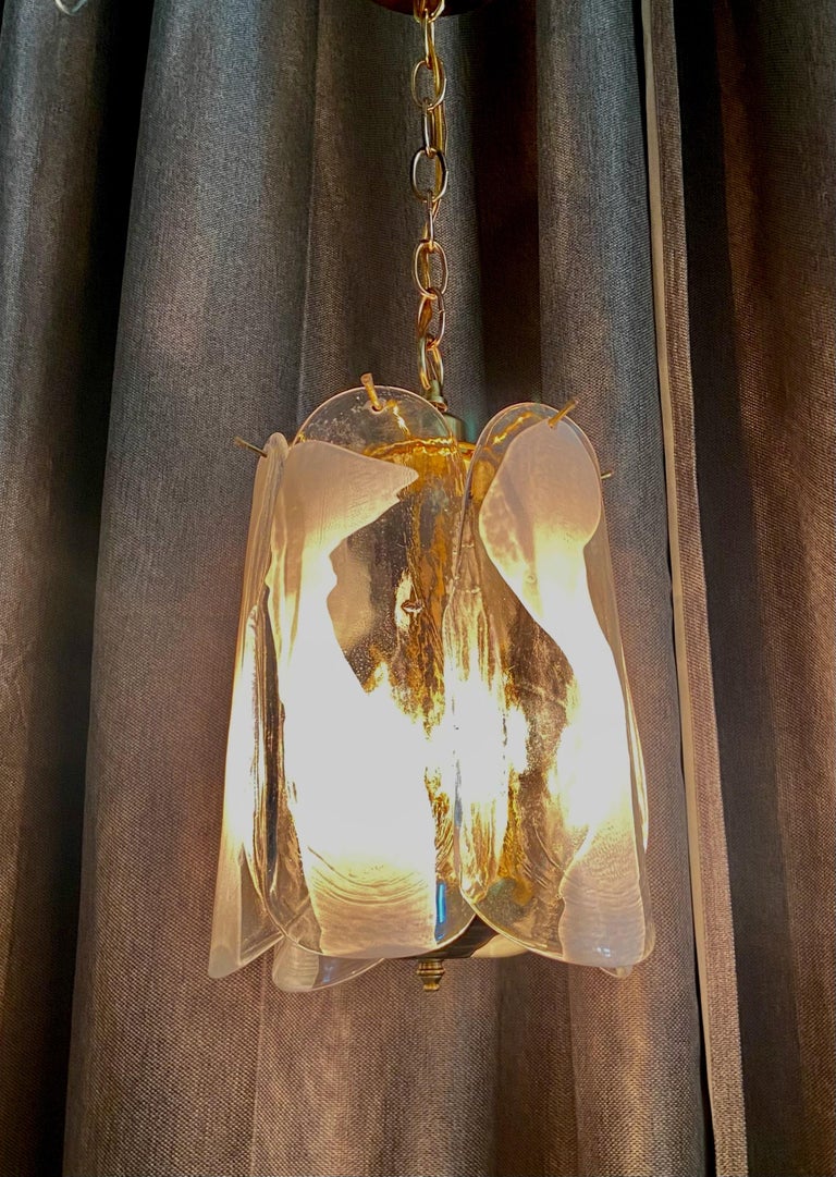 Murano White Clear Glass Ceiling Pendent Light by Mazzega For Sale at ...