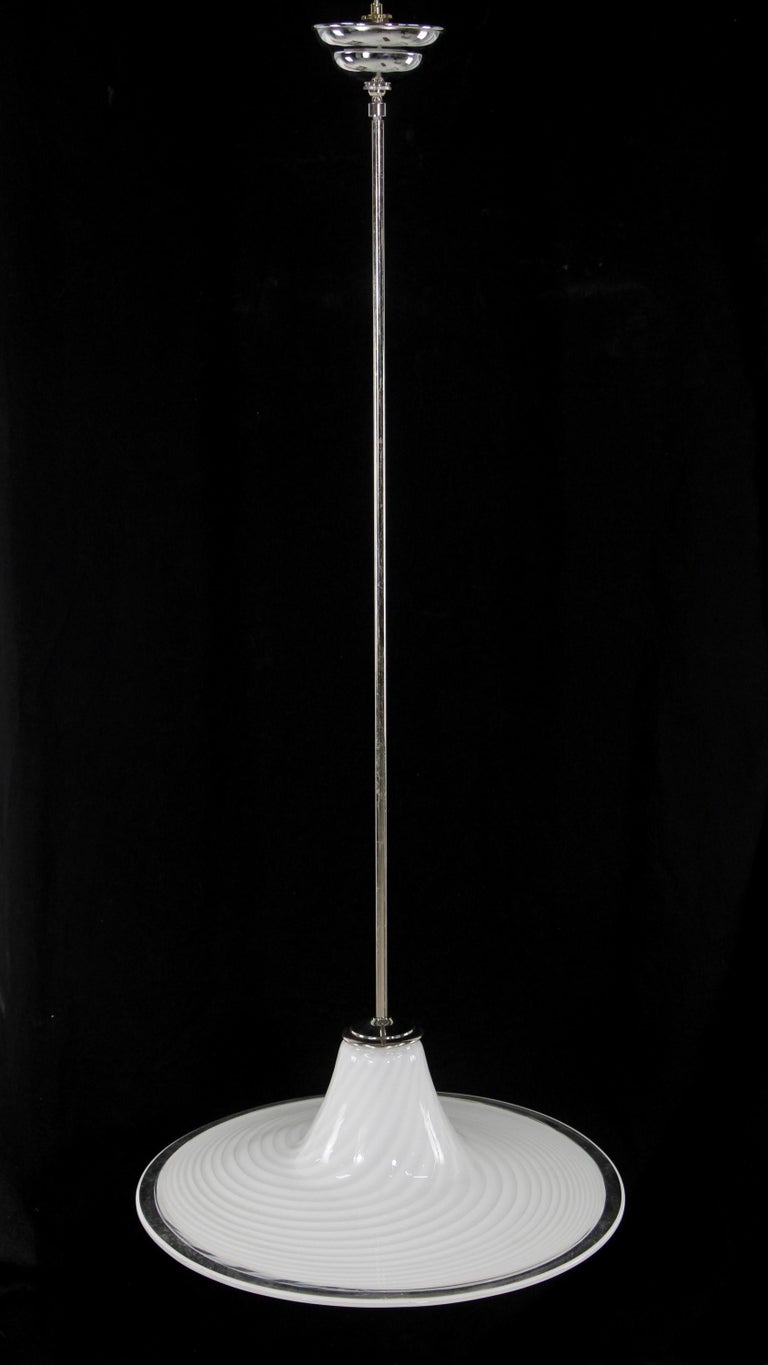 Murano White Swirled Hand Formed Glass Pendant Light from Italy For ...