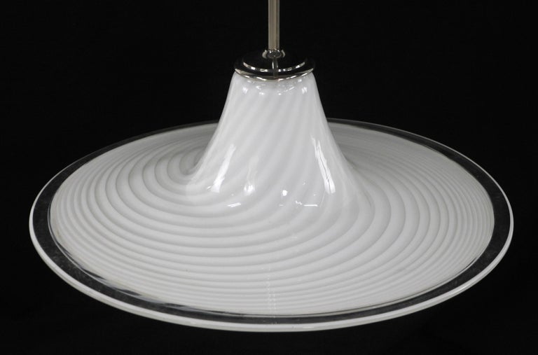 Murano White Swirled Hand Formed Glass Pendant Light from Italy For ...