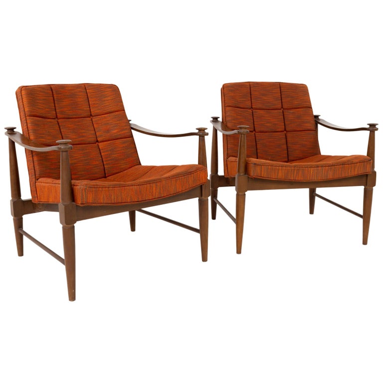 Murphy Miller Mid Century Walnut Lounge Chairs, Pair at 1stDibs