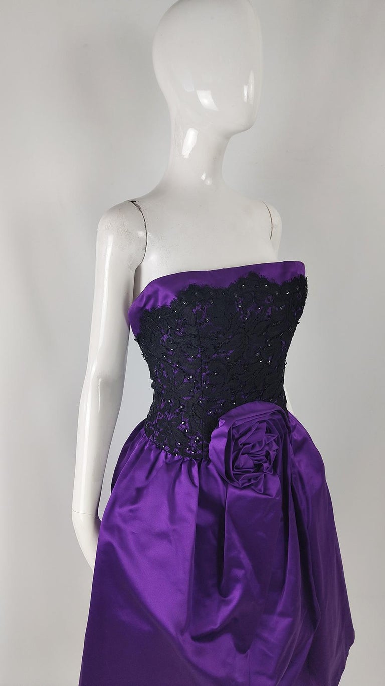 Murray Arbeid Vintage 80s Purple Satin Prom Evening Formal Ball Dress ...