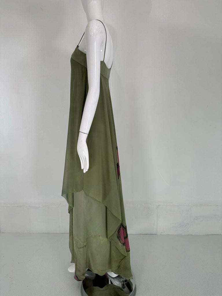 Mursan Hand Painted Silk Chiffon and Satin Bias Cut Gown Bandeau Bodice ...