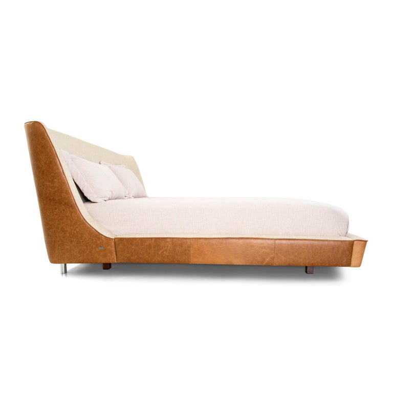 Musa King Bed in Brown Leather and Oatmeal Fabric For Sale at 1stDibs ...