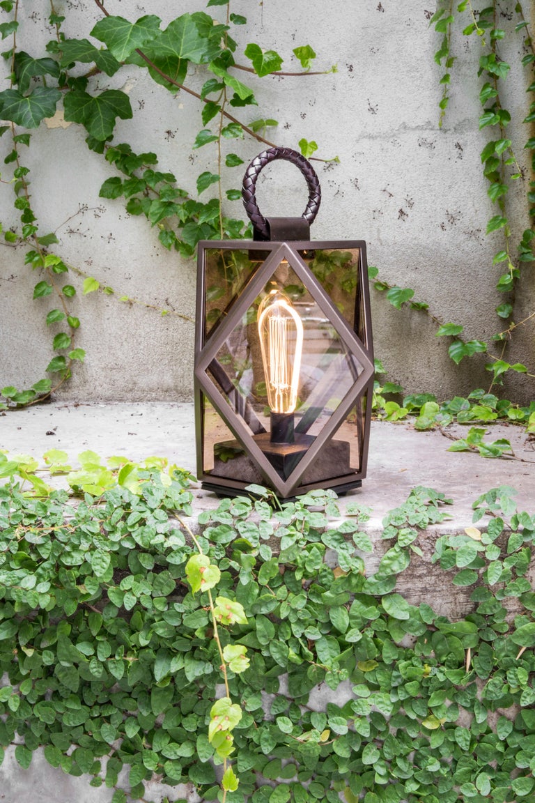 Muse Lantern Outdoor Small Battery Lamp in Bronze Lacquered and Amber ...