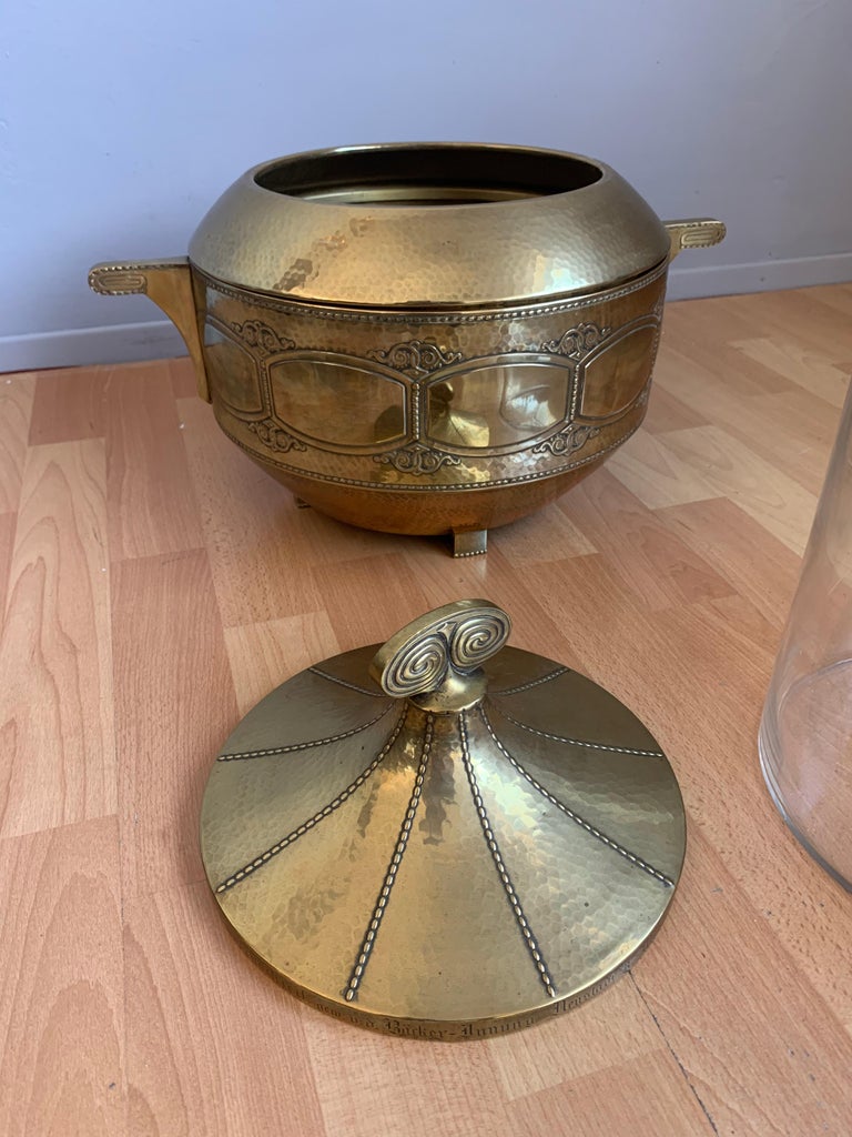 Museum Quality Viennese Secession Brass and Glass Punch Bowl Table ...