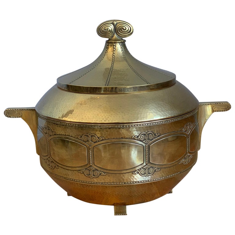 Museum Quality Viennese Secession Brass and Glass Punch Bowl Table ...