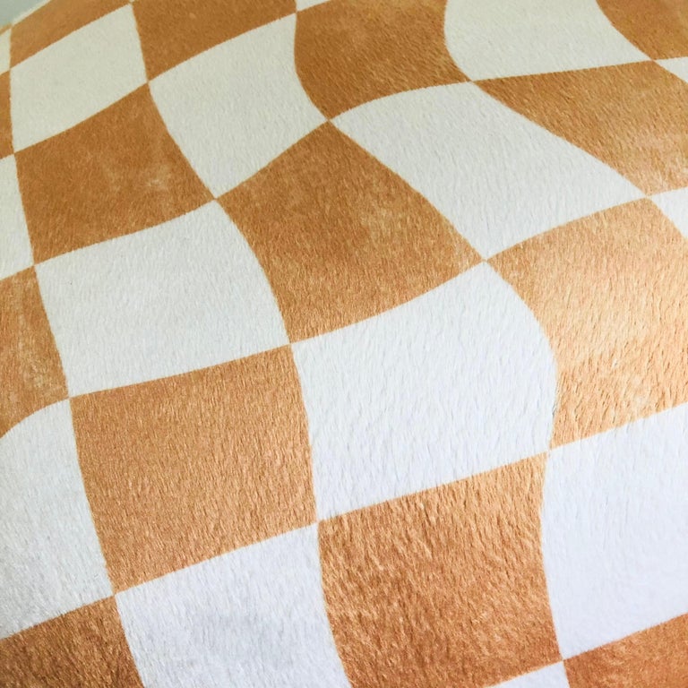 Mushroom Ottoman in Tan Warped Checkered Velvet For Sale at 1stDibs