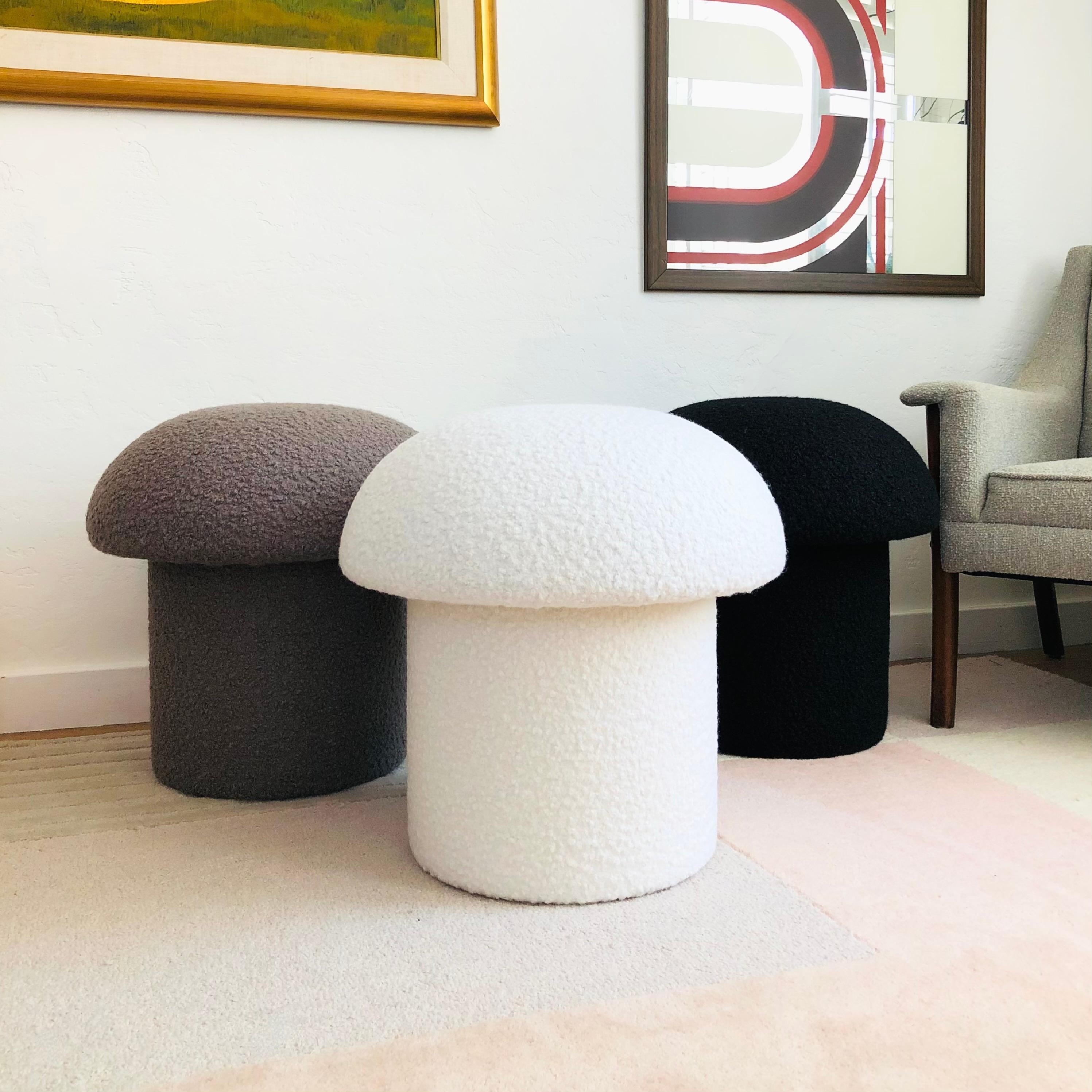 Mushroom Ottoman in White Boucle For Sale at 1stDibs
