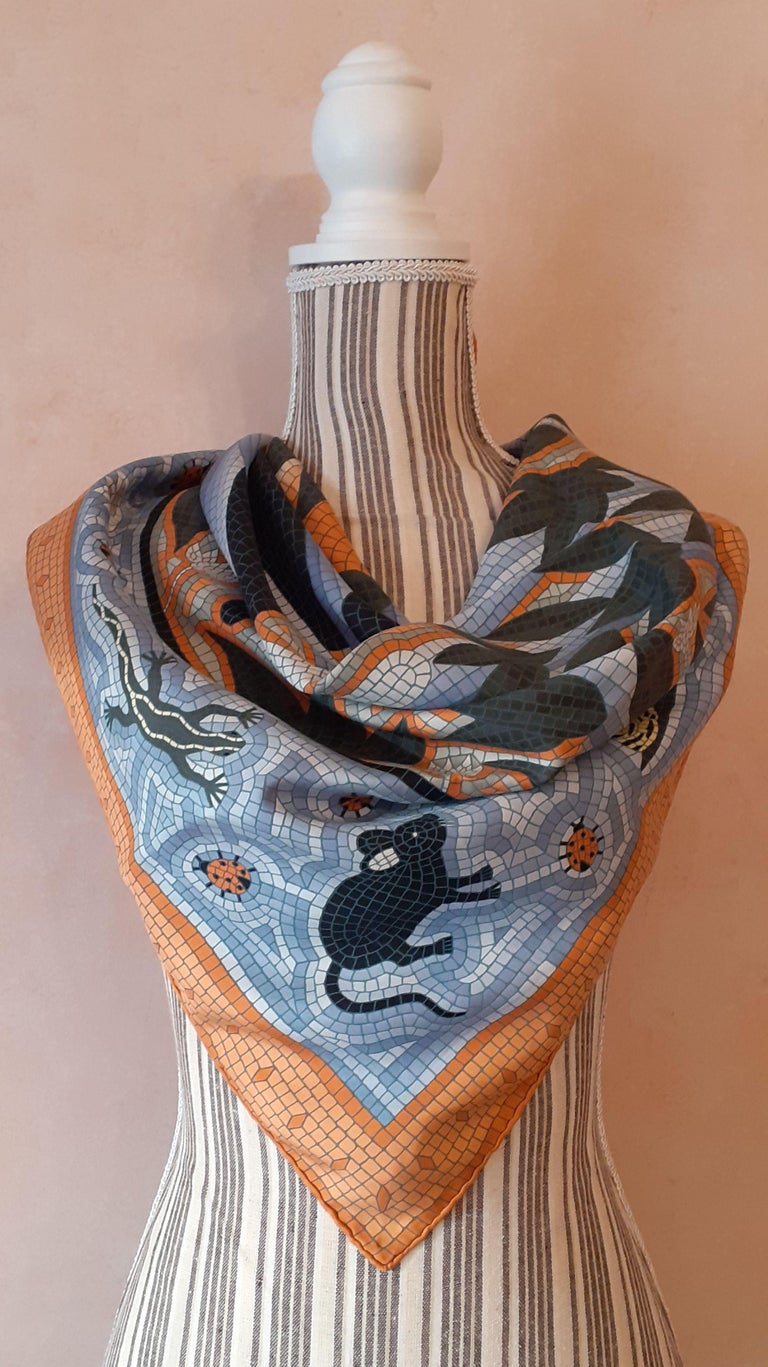 Must-Have Hermès Silk Scarf Cave Felem Cat Christine Henry Orange Blue ...