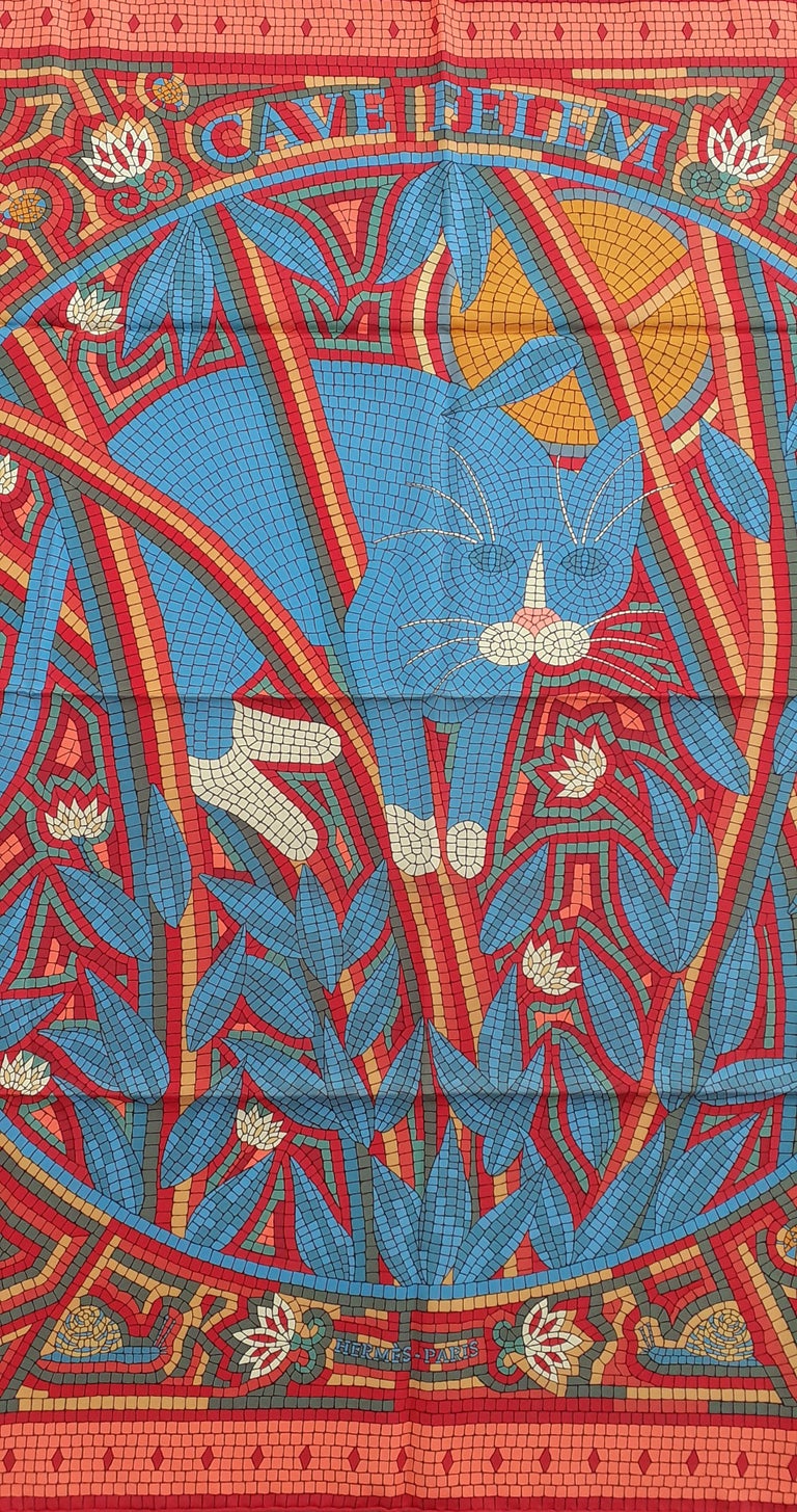 Must-Have Hermès Silk Scarf Cave Felem Cat Christine Henry Orange Blue ...