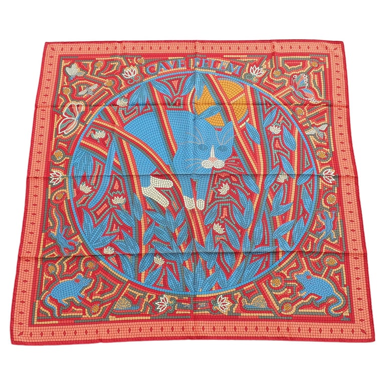 Must-Have Hermès Silk Scarf Cave Felem Cat Christine Henry Orange Blue ...