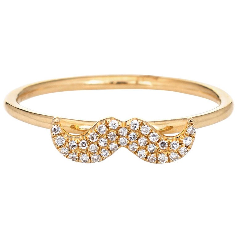 Mustache Diamond Ring Estate 14 Karat Yellow Gold Moustache Jewelry ...