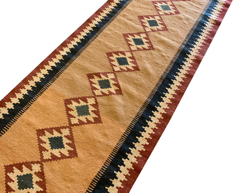 Mustard Yellow Runner Rug Oriental Gold Wool Kilim Rug For Sale at 1stDibs