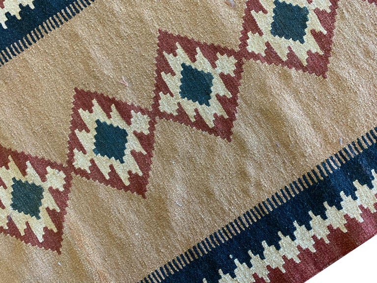 Mustard Yellow Runner Rug Oriental Gold Wool Kilim Rug For Sale at 1stDibs