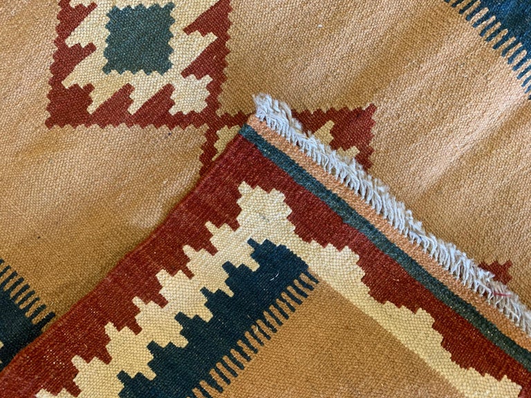 Mustard Yellow Runner Rug Oriental Gold Wool Kilim Rug For Sale at 1stDibs