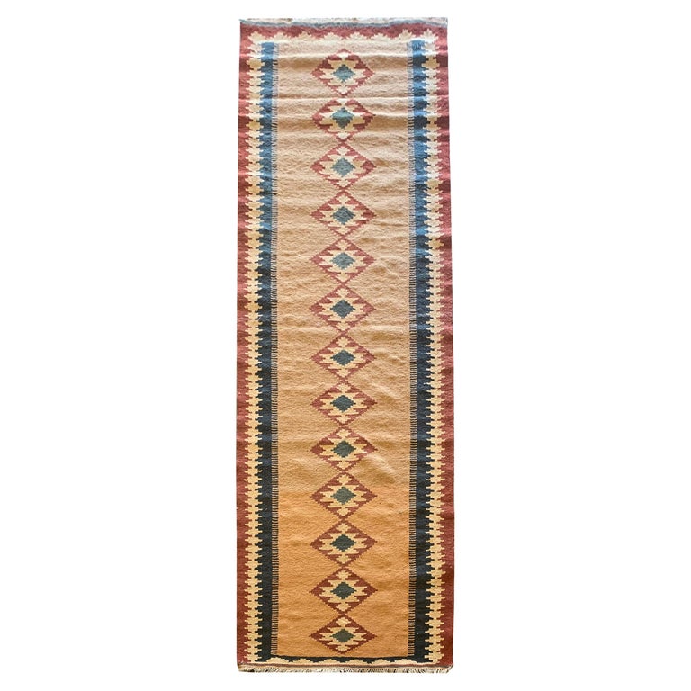 Mustard Yellow Runner Rug Oriental Gold Wool Kilim Rug For Sale at 1stDibs