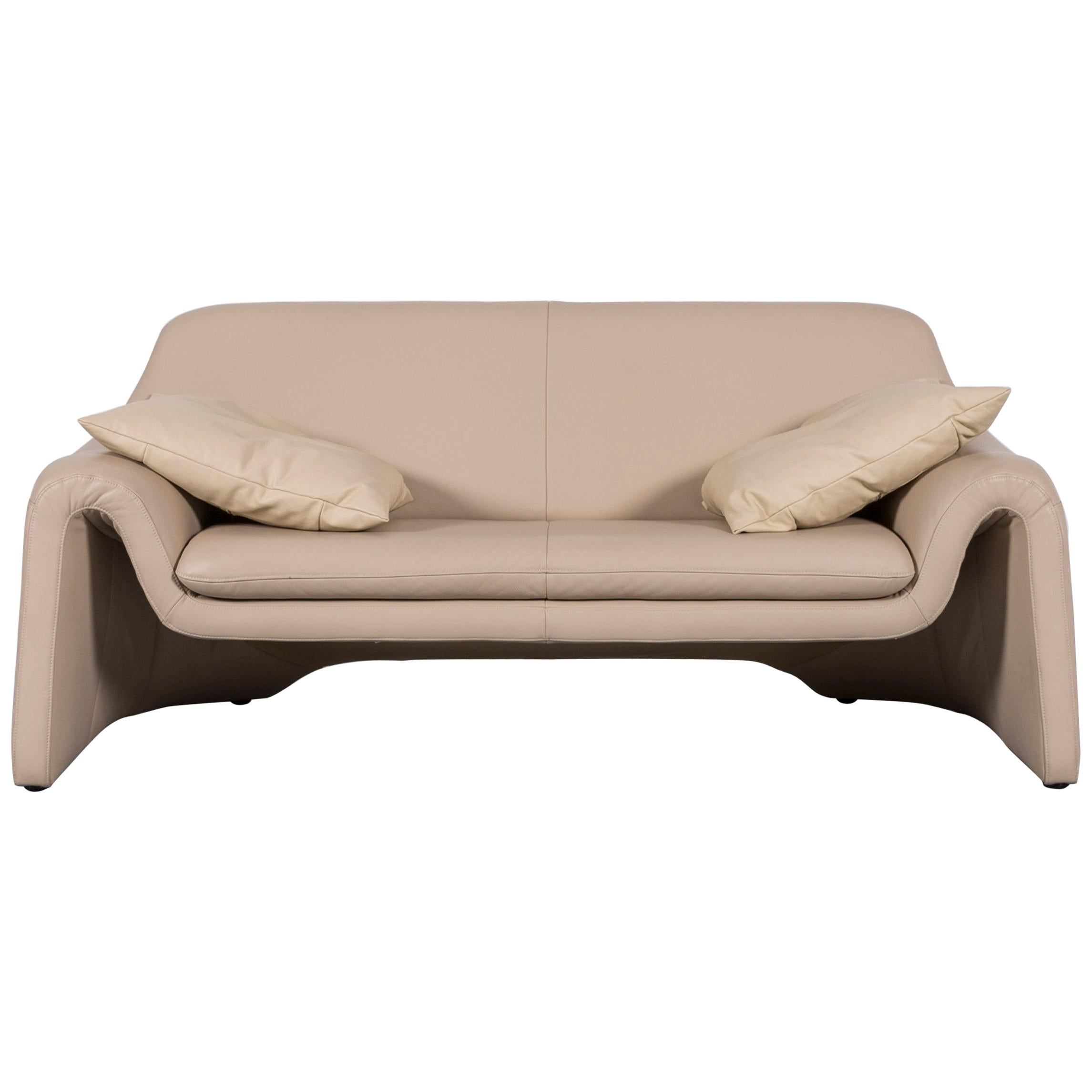 Musterring Designer Leather Sofa Beige Crème Two-Seat Couch For Sale at ...