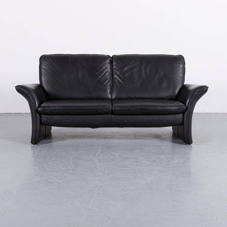 Musterring Leather Sofa Set Black Three-Seat Two-Seat Armchair at 1stDibs
