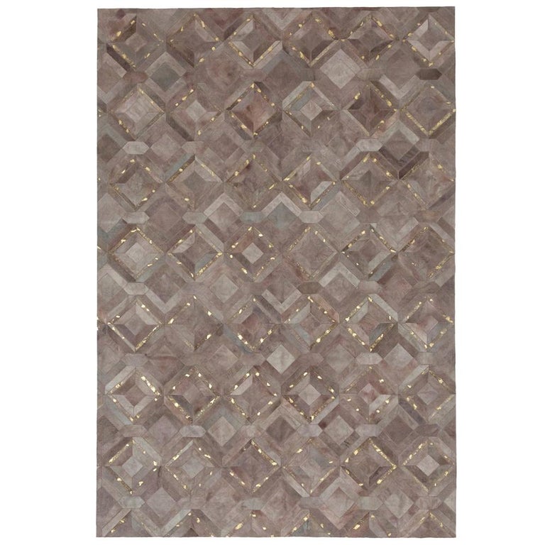 Muted Dyed Grey Customizable Mosaica Fog and Gold Cowhide Area Floor ...